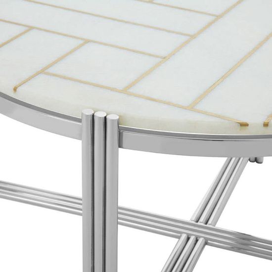 Eva White Marble and Silver Metal Round Coffee Table | CFS UK