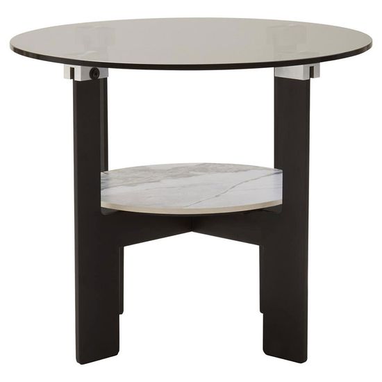 Imperia Grey Glass Round Small Coffee Table with Shelf | CFS UK