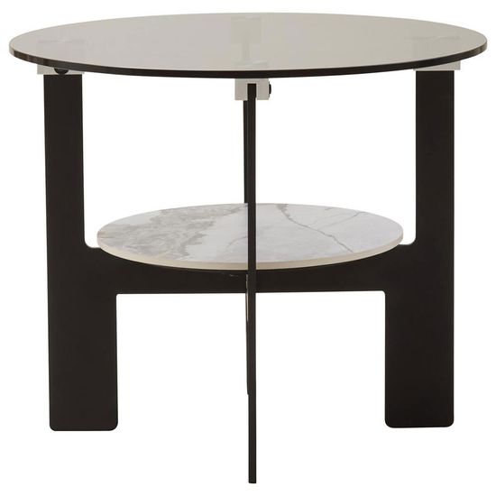 Imperia Grey Glass Round Small Coffee Table with Shelf | CFS UK