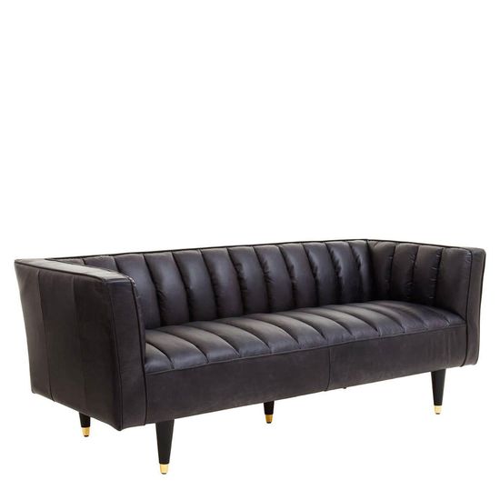 King Black Leather 3 Seater Sofa withFlared Arms | Choice Furniture ...