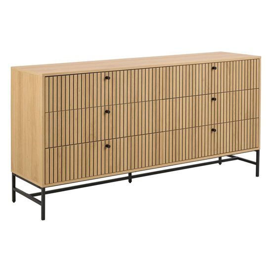 Albany Ribbed Oak 6 Drawer Wide Chest | Choice Furniture Superstore UK
