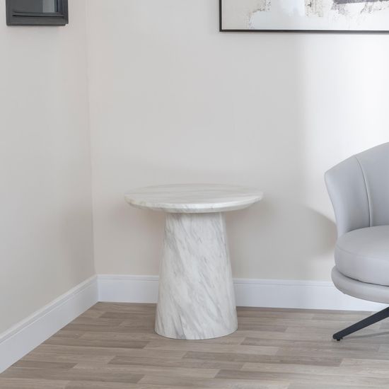 Carrera White Marble Round Side Table | Choice Furniture Superstore UK