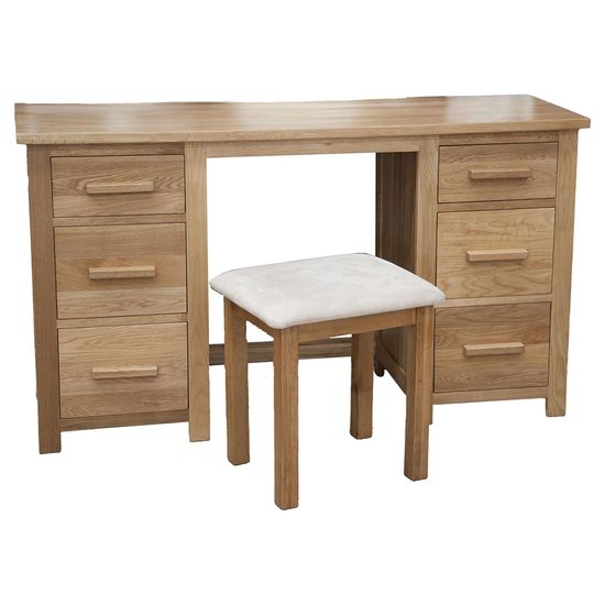 Mobel Oak Double Pedestal Dressing Table and Stool | CFS UK