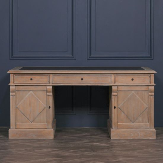 Rustic Wood 2 Door 3 Drawer Double Pedestal Desk | Choice Furniture ...