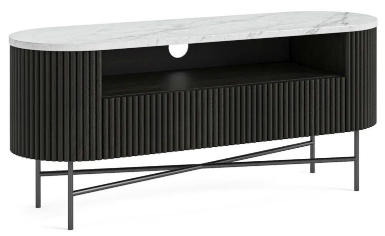 Lucas Black 120cm Fluted Curved TV Unit with White Marble Top | CFS UK