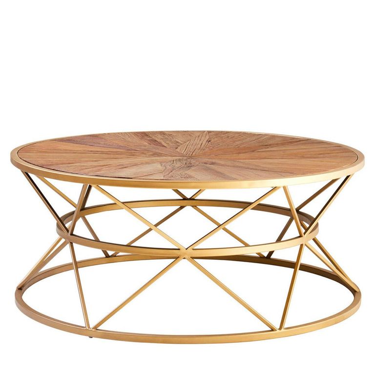 Jodi Elm Wood and Gold Metal Round Coffee Table | Choice Furniture ...