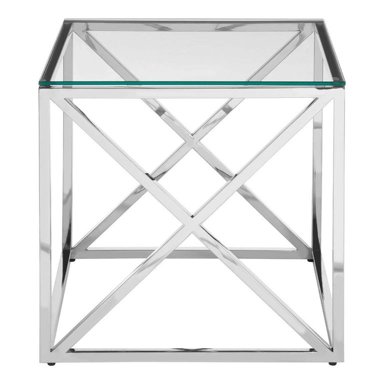 Allure Clear Glass Square End Table with Silver Cross Base | CFS UK