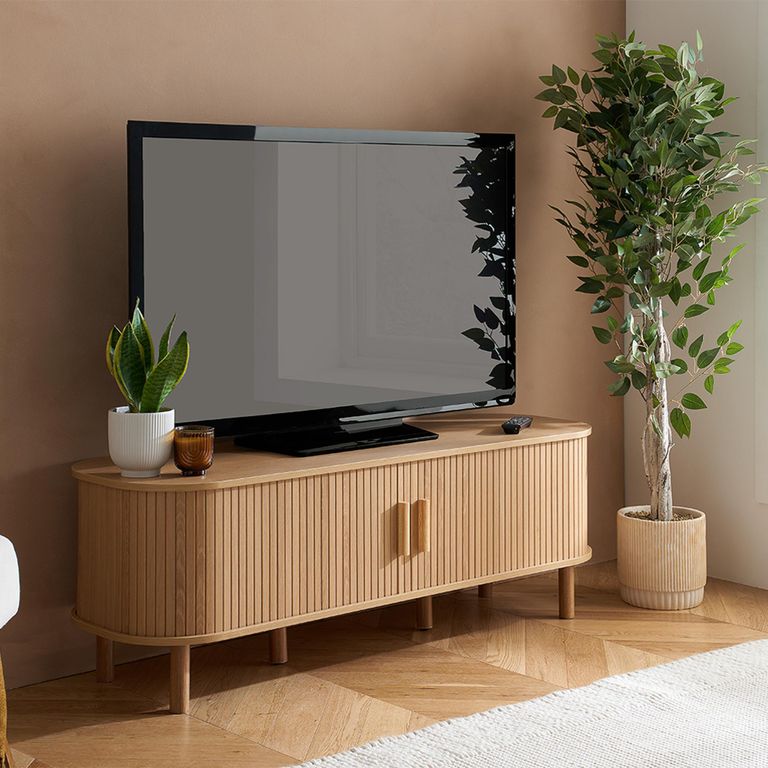 Axel Oak Fluted Curved 140cm TV Unit | Choice Furniture Superstore UK