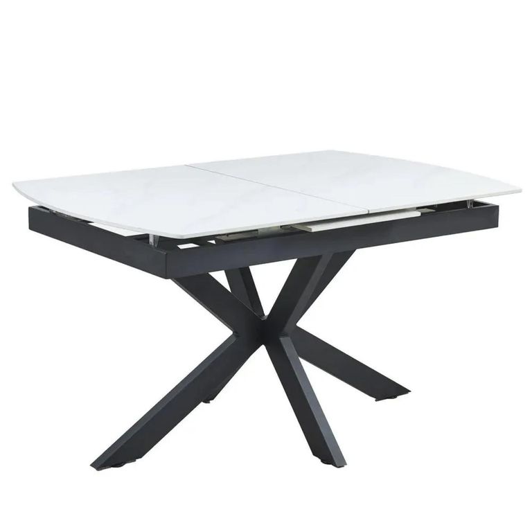 Bari 6-8 Seater White Ceramic Extending Dining Table with Black Star ...