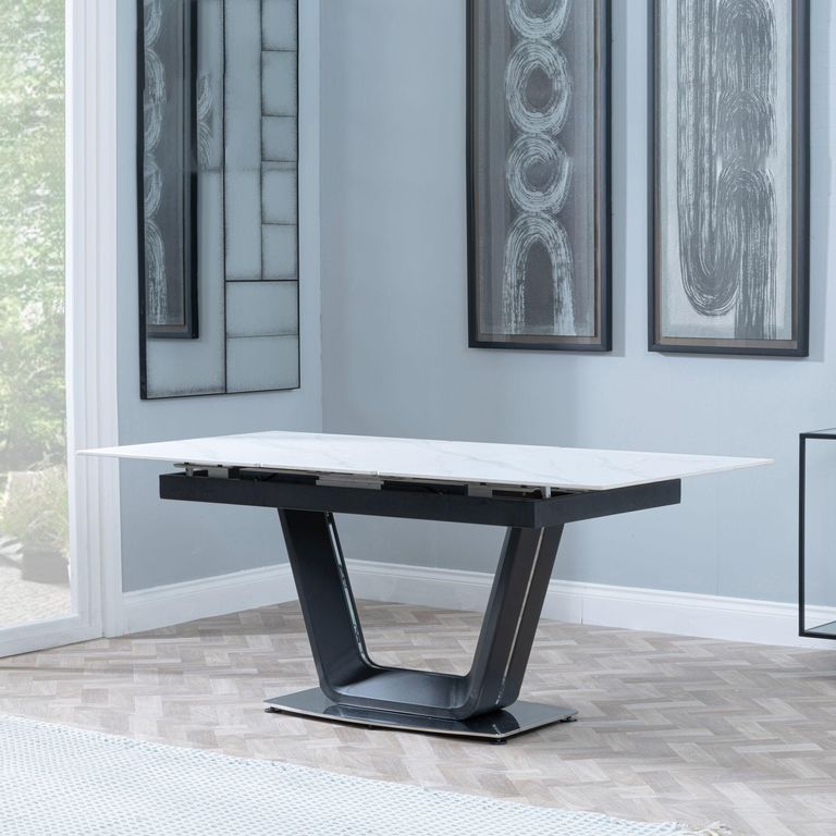 Alpha 6-8 Seater White Ceramic Extending Dining Table with Black Base ...