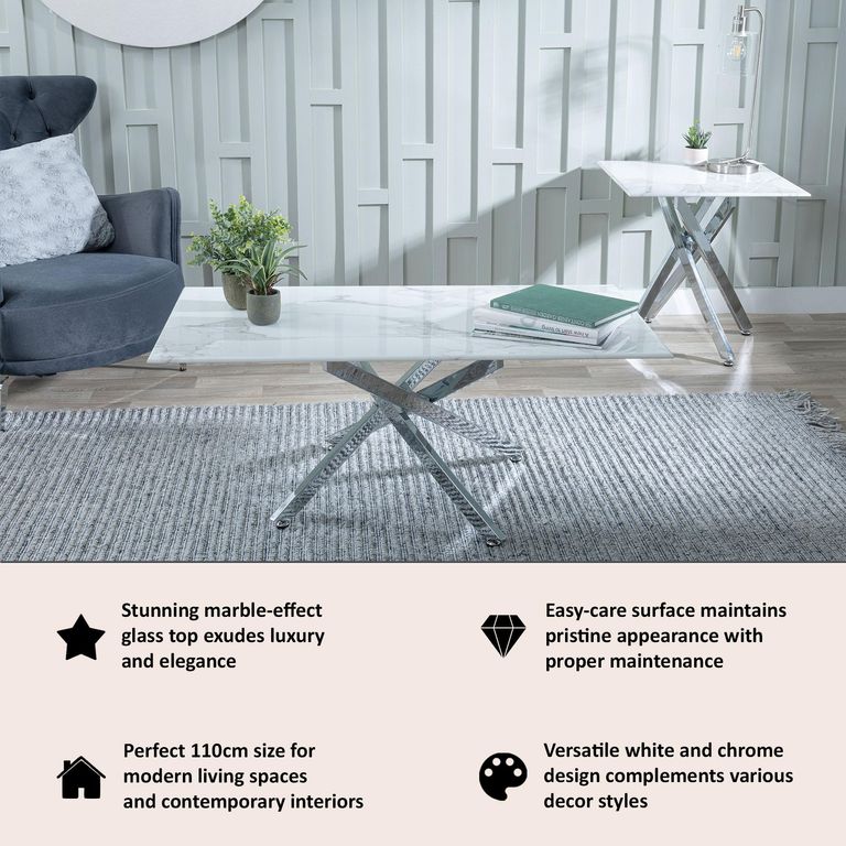 Chopstick White Glass Coffee Table with Chrome Metal Legs | CFS UK