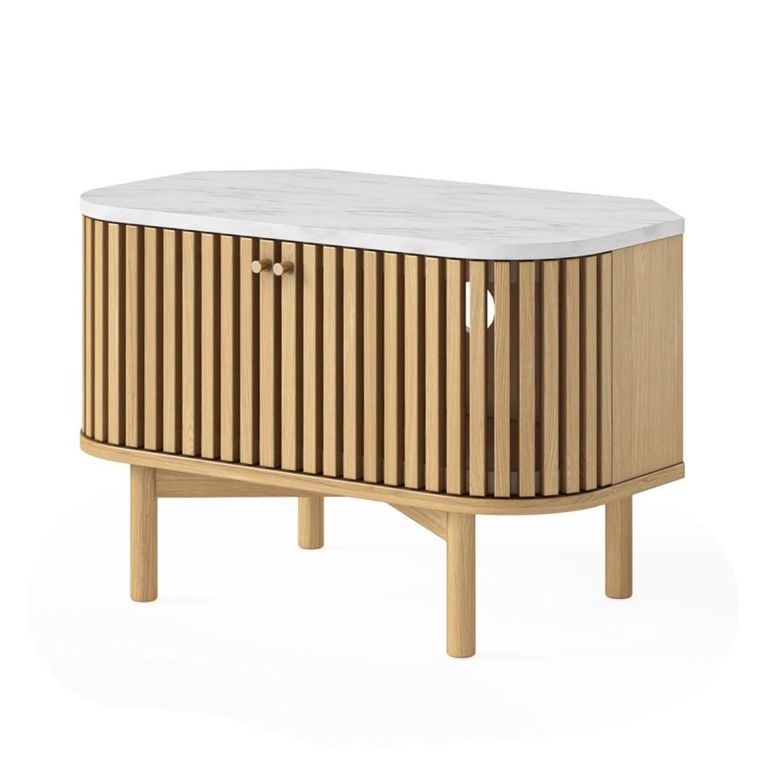 Soho Oak Slatted Corner Storage TV Unit - White Marble Top | CFS UK