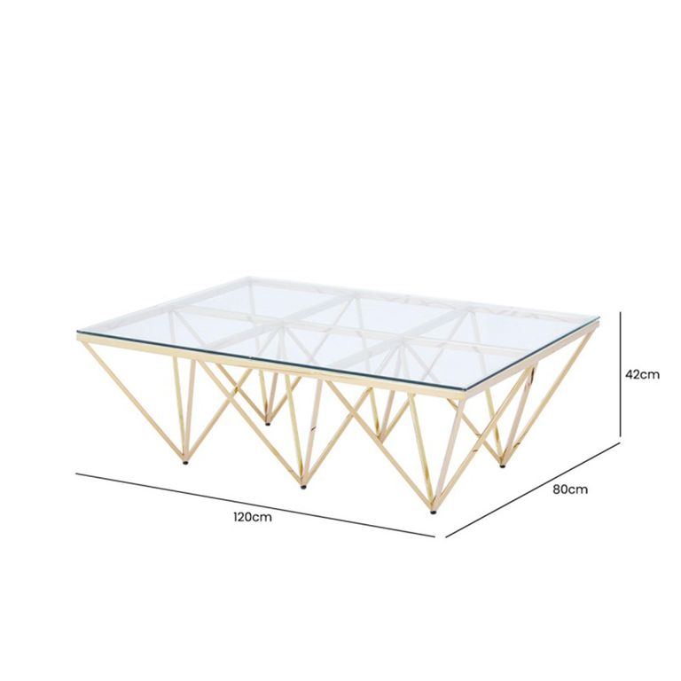 Clear Glass Coffee Table with Gold Metal Triangular Base | CFS UK