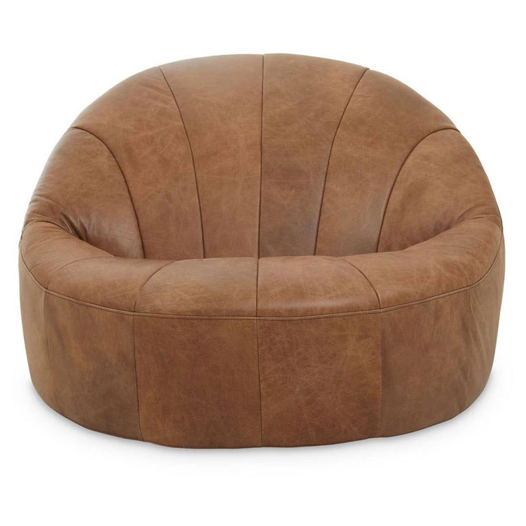 Hoxton Light Brown Leather Curved Accent Chair | Choice Furniture ...