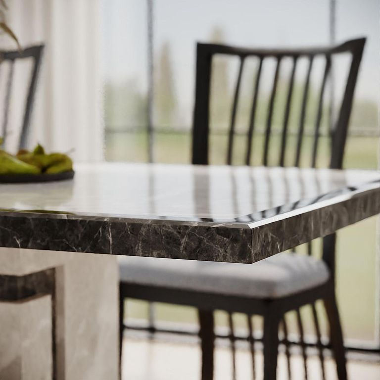 Venice Grey Marble Dining Set - Athena Black High Gloss Slatted Back ...