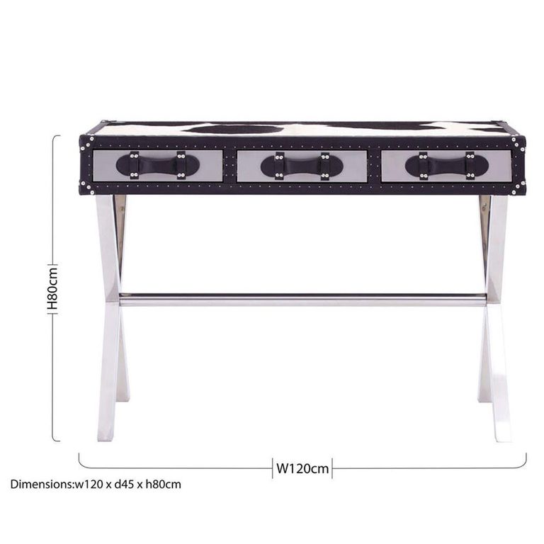 Kensington Townhouse Black and White Cow Leather 3 Drawer Console Table ...