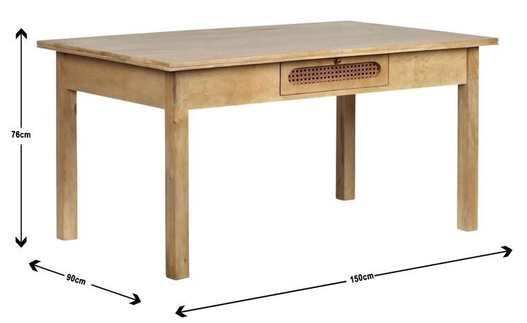 Clearance - Retro 150cm Wood and Rattan 2 Drawer Dining Table | CFS UK