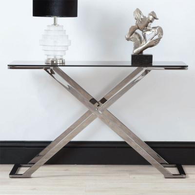 Axel Grey Smoke Glass and Metal Console Table | Choice Furniture ...