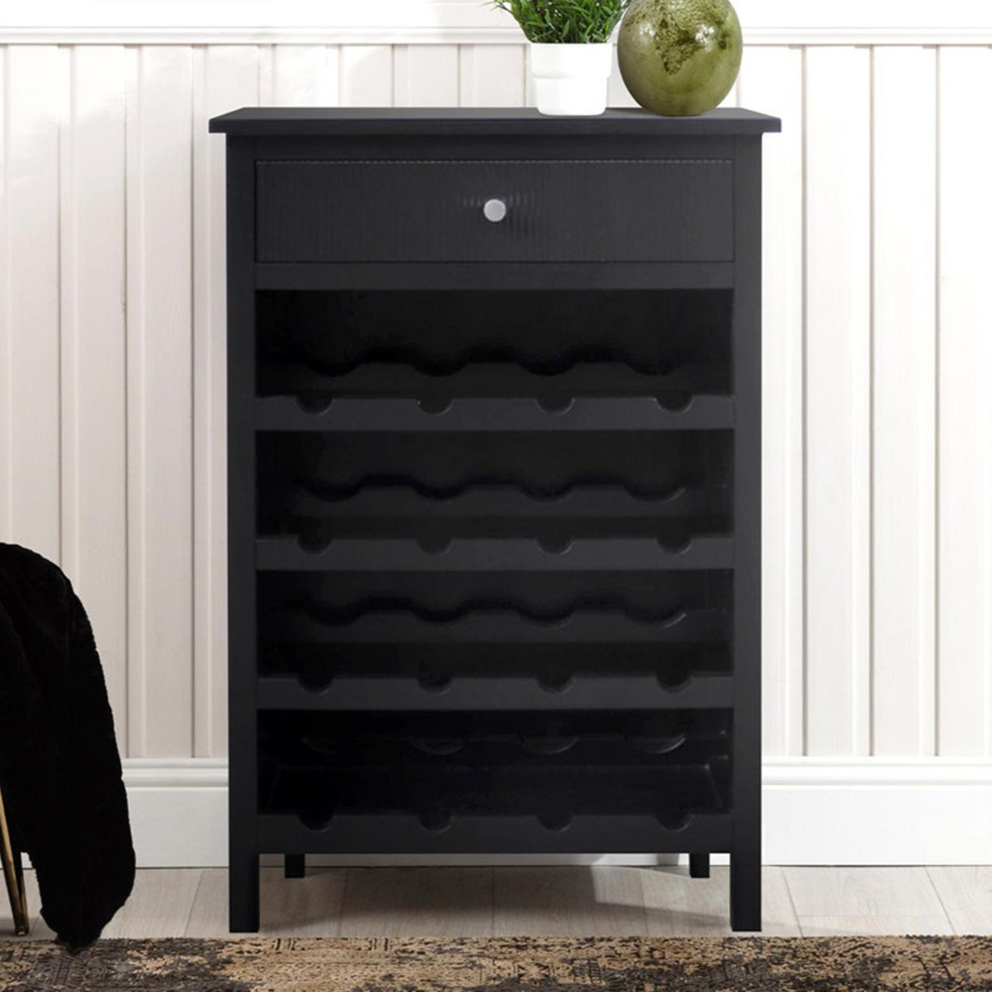 Buy Lindon Black 1 Drawer Storage Wine Cabinet The Furnshop