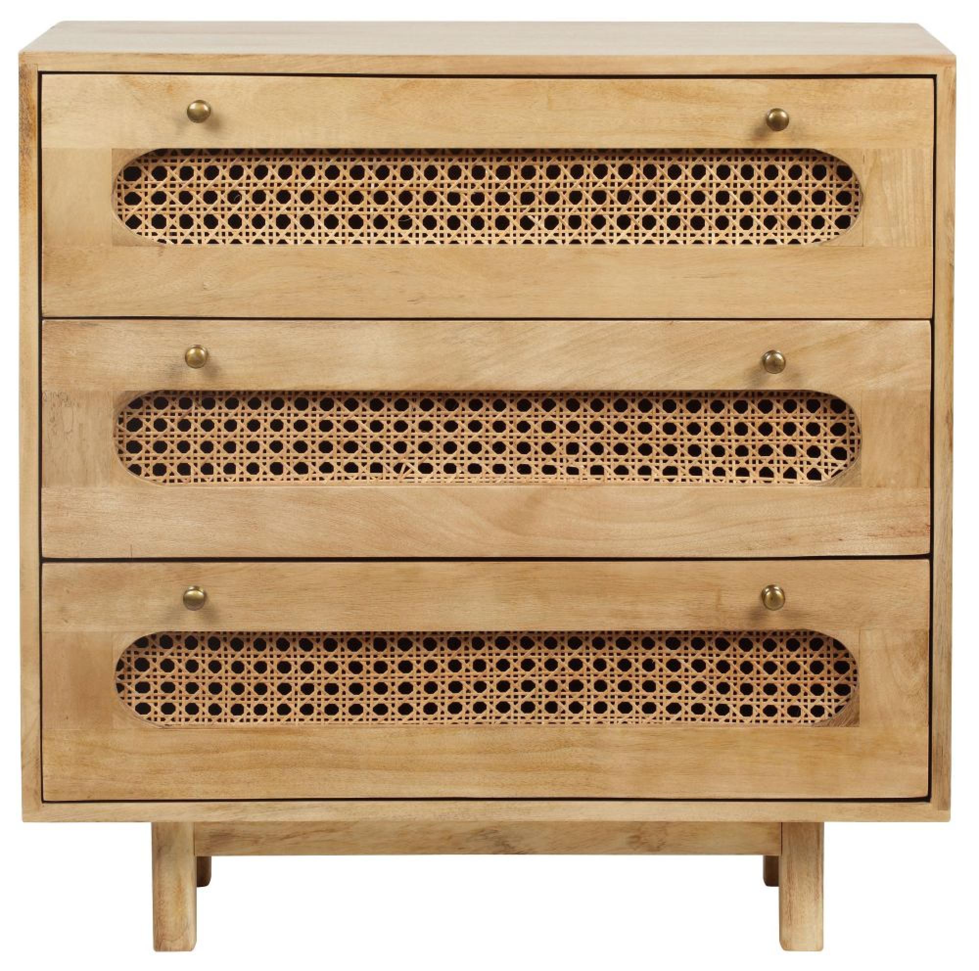 Retro Wood and Rattan 3 Drawer Small Chest - CFS UK