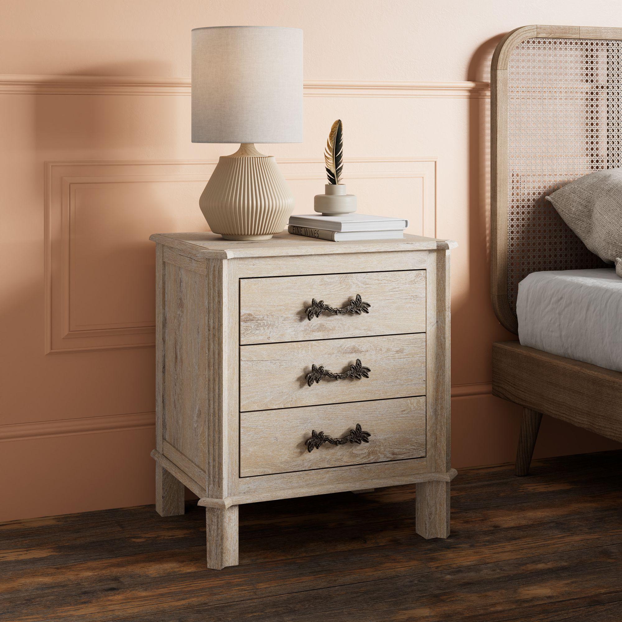 Nimes French Style Whitewash Bedside Cabinet 3 Drawers