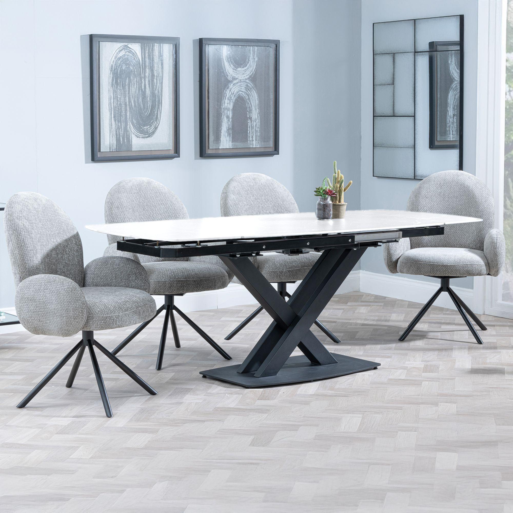 GET 2 CHAIRS FREE - Arctic White Ceramic Swivel Top Extending Dining ...