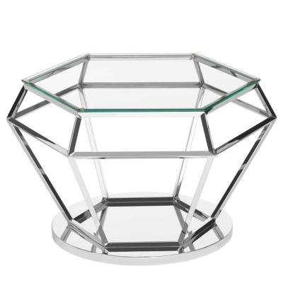 Allure Clear Glass Diamond Cut End Table with Silver Base | CFS UK