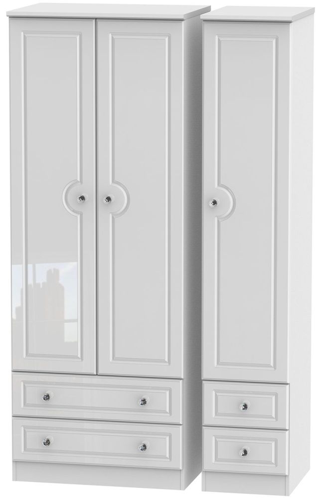 Balmoral White Gloss 3 Door Tall Triple Wardrobe - 4 Drawers