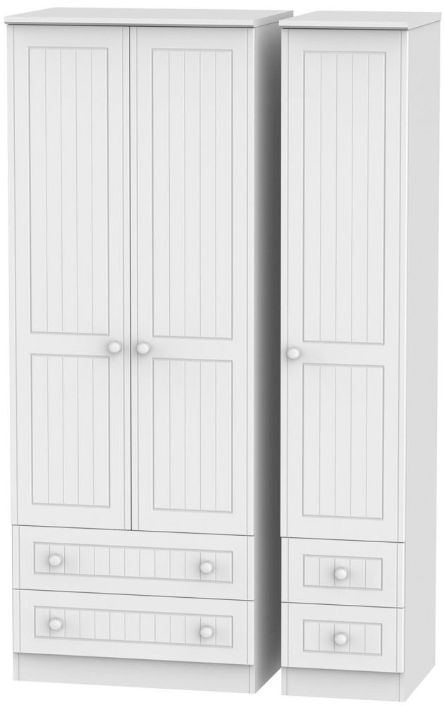 Warwick White 3 Door Tall Triple Wardrobe - 4 Drawers - CFS UK