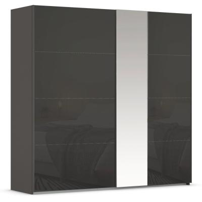 Rauch Miramar Type-1 226cm 2 Door Sliding Wardrobe with Mirror - Silk Grey and Silk Grey Glass ...