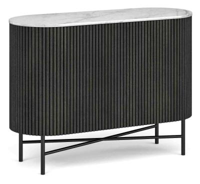 Lucas Black Fluted Wood and Marble Top Door Small Sideboard with 2 Door ...