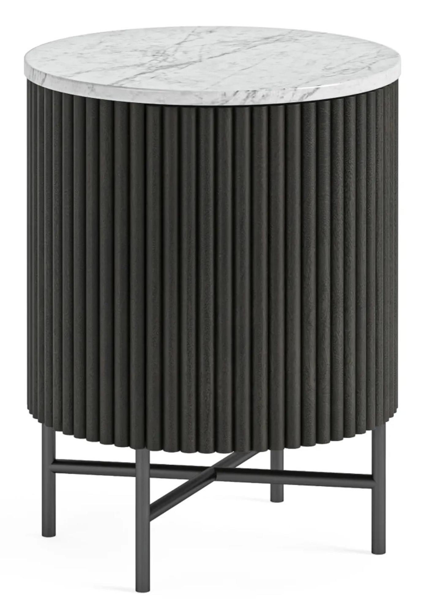 Lucas Black 1 Door Fluted Bedside Table with White Marble Top | CFS UK