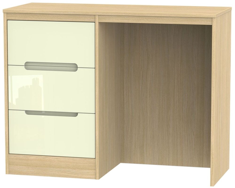 Monaco Cream Gloss and Light Oak 3 Drawer Single Dressing Table | CFS UK