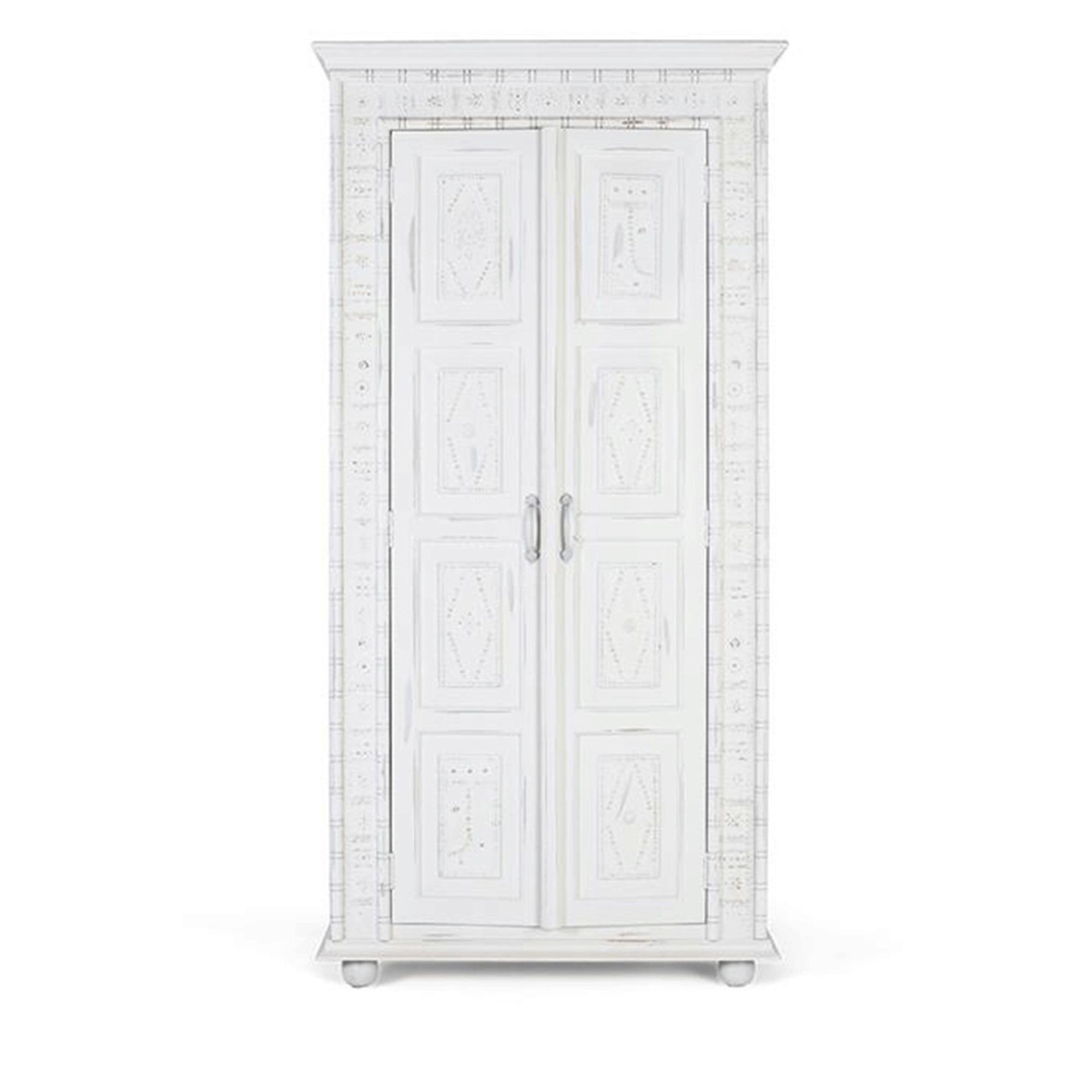 Jensen Distressed White Carved Mango Wood 2 Door Wardrobe | CFS UK