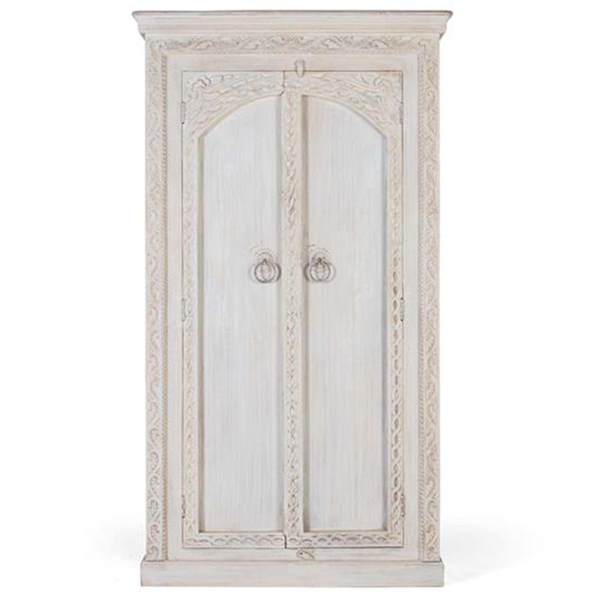 Jensen Distressed White Carved Mango Wood 2 Door Wardrobe | CFS UK