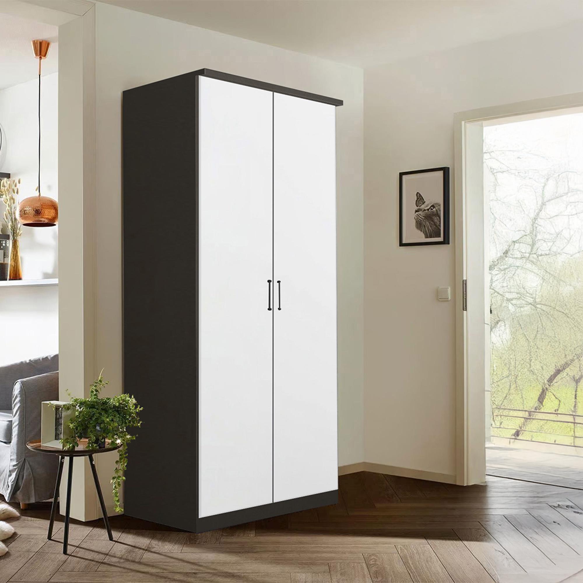 Rauch Celle Matt 91cm 2 Door Wardrobe - Metallic Dark Grey and Alpine ...