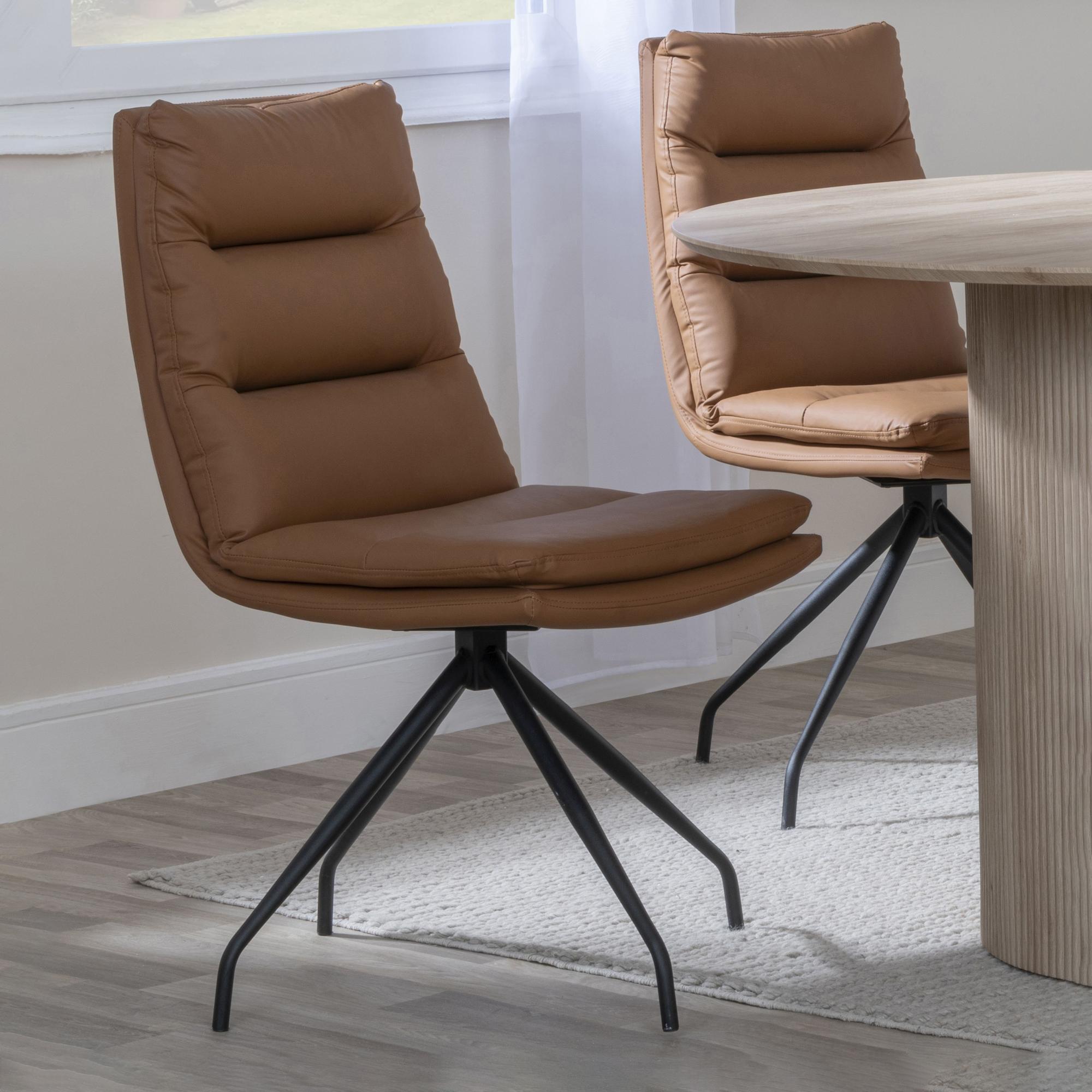 Diego Brown Leather Swivel Dining Chair with Black Legs | CFS UK