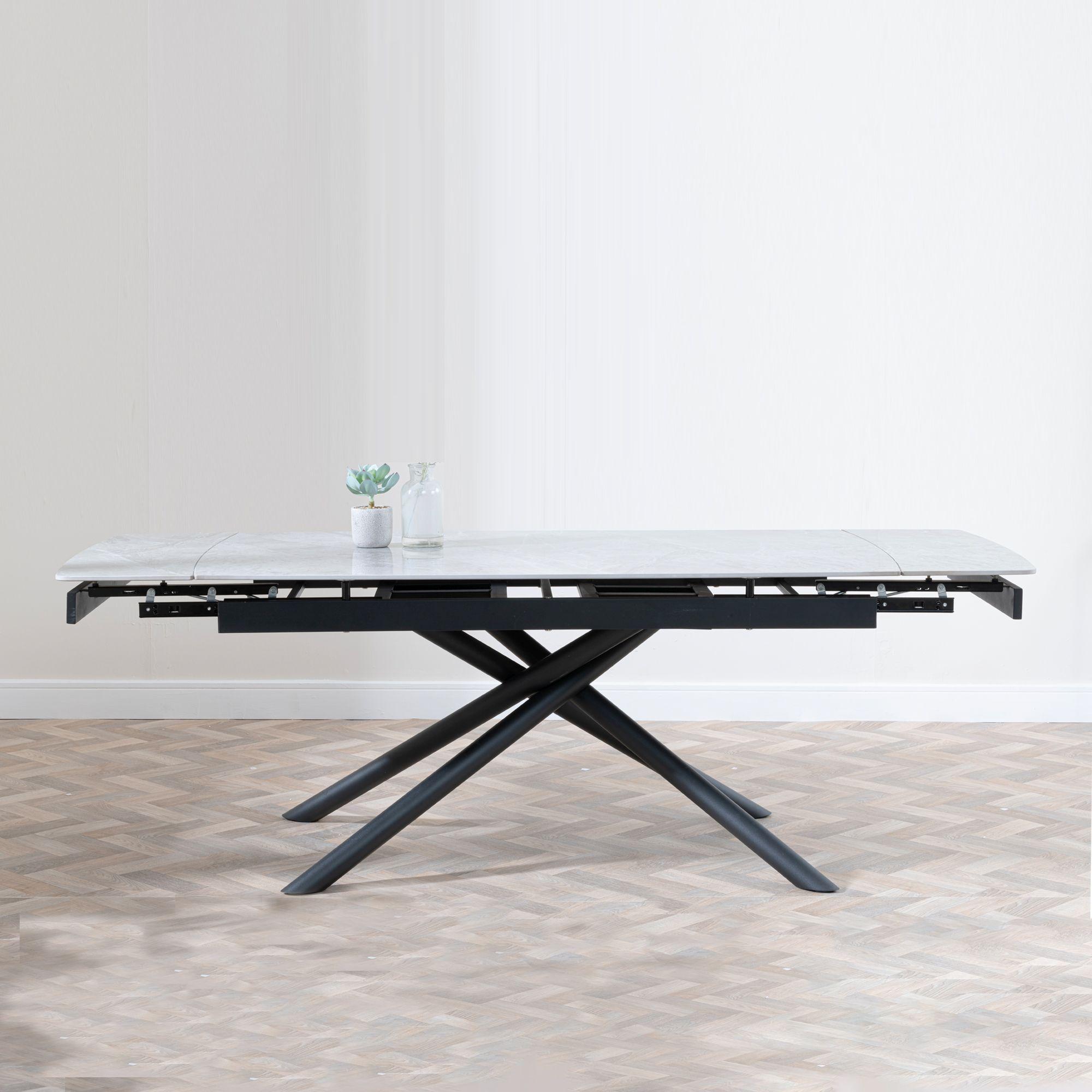 Apollo 6-8 Seater White Ceramic Extending Dining Table with Black Base ...