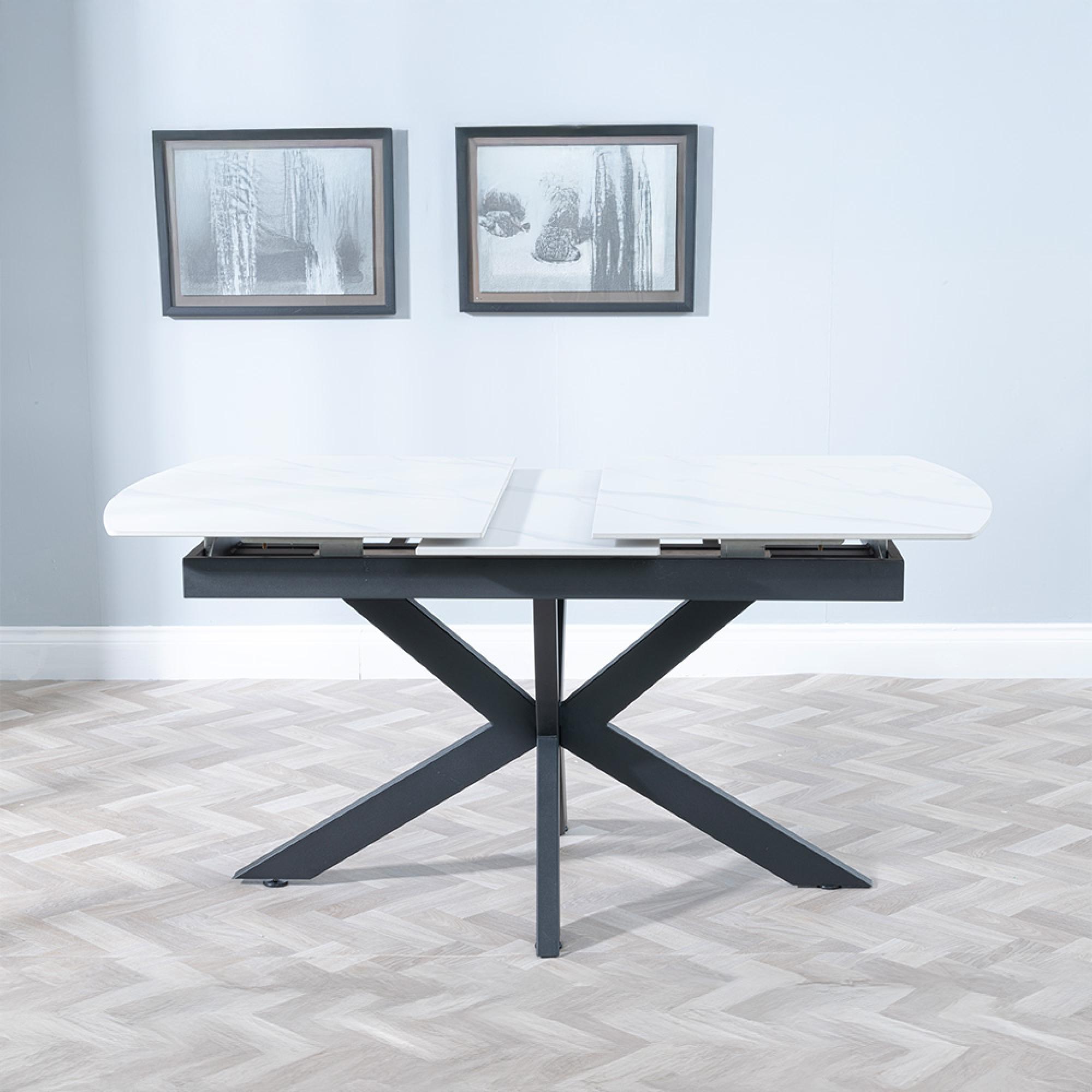 Bari 6-8 Seater White Ceramic Extending Dining Table with Black Star Base - 140cm-180cm | CFS UK
