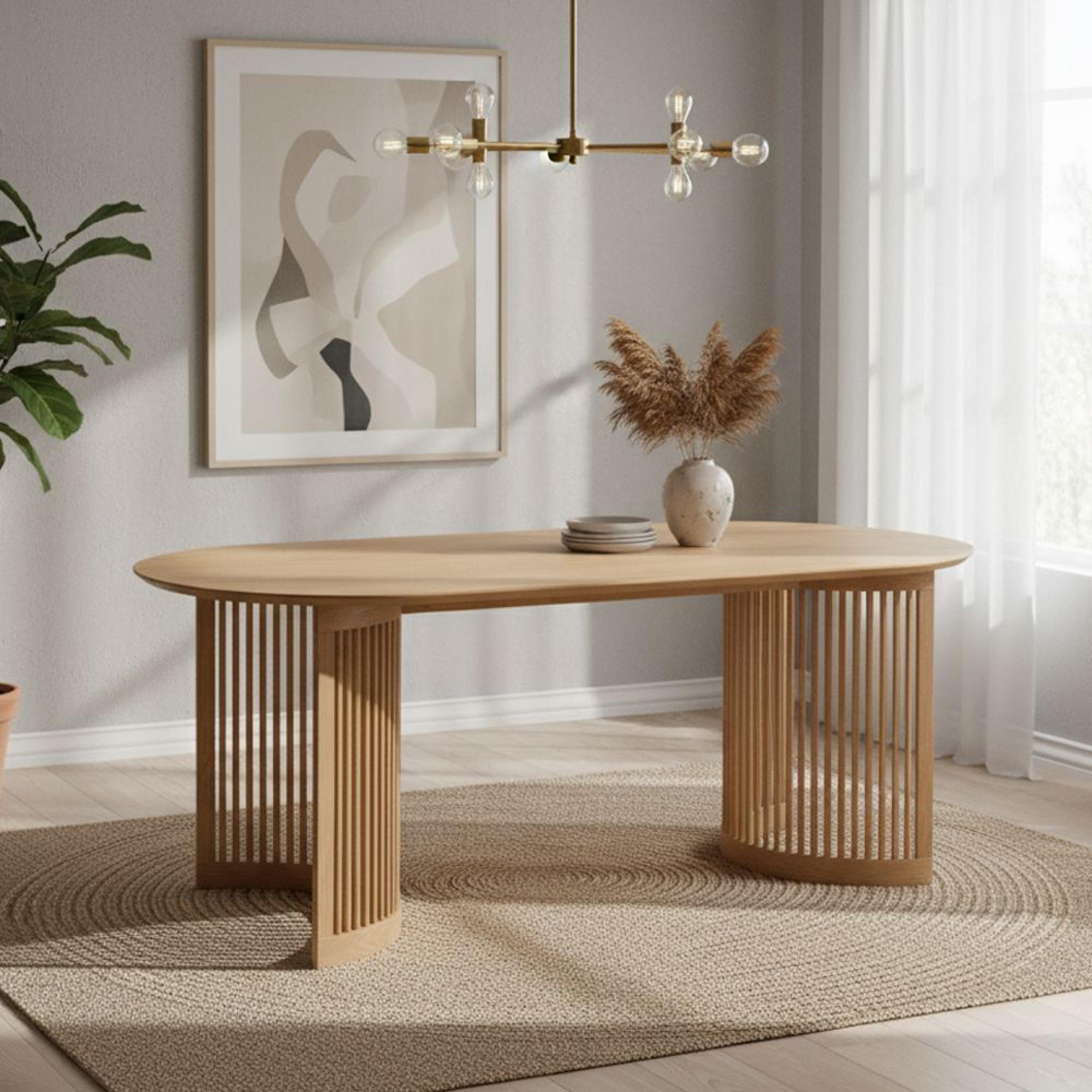 Soho Oak 2 Door Slatted Oval Console Table | Choice Furniture Superstore UK