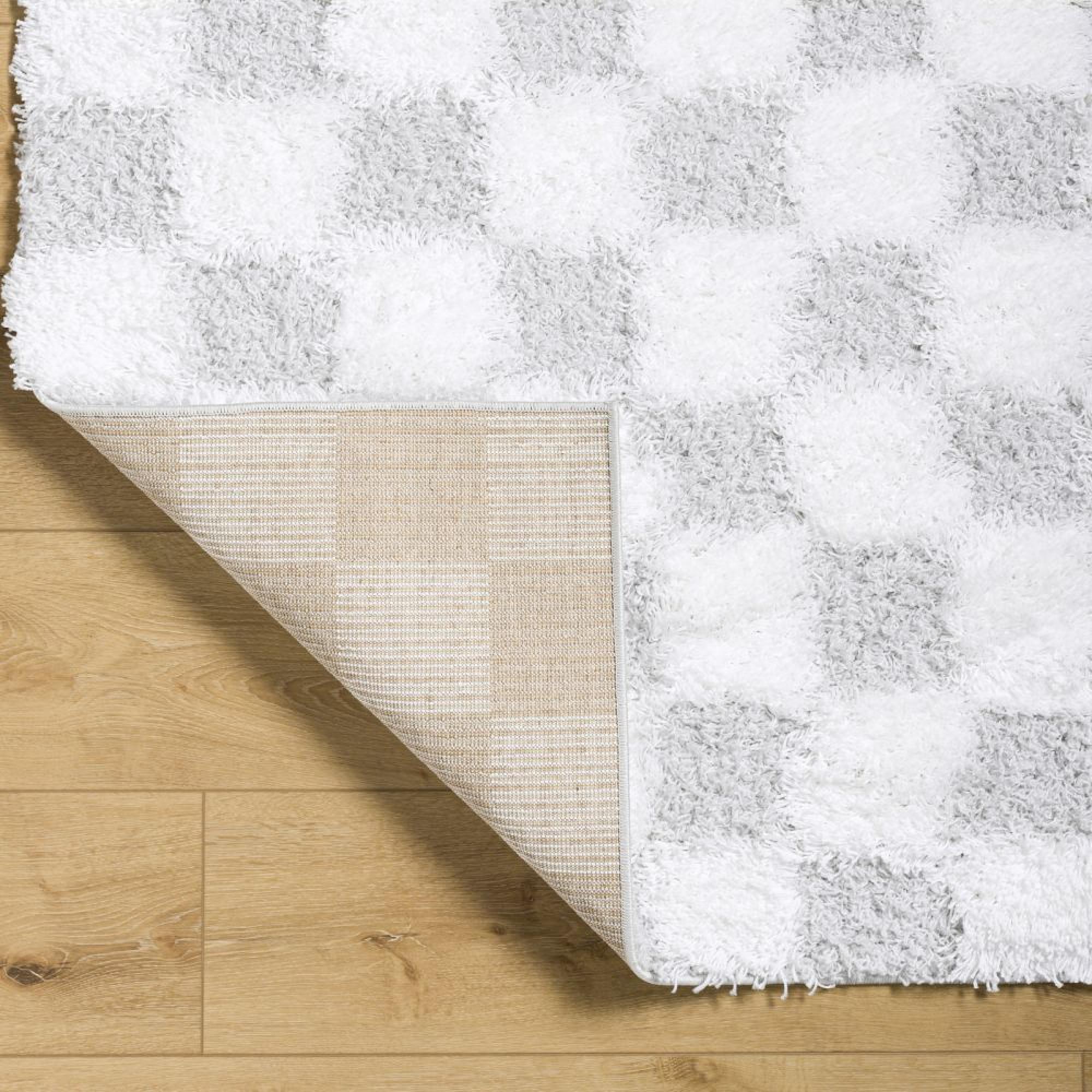 Livabliss Urban Shaggy Modern Plush Pile Light Grey Checkered Area Rug ...