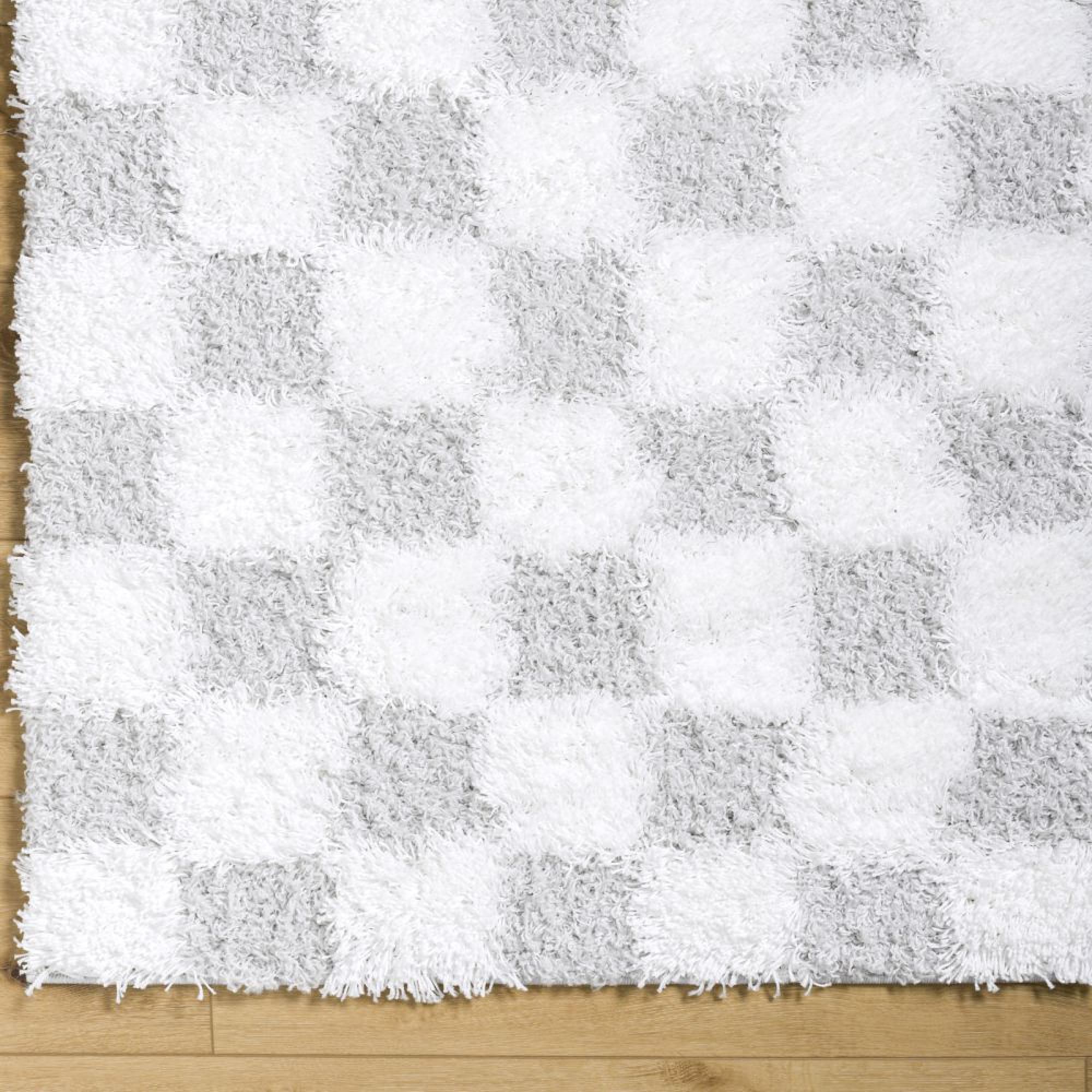 Livabliss Urban Shaggy Modern Plush Pile Light Grey Checkered Area Rug ...