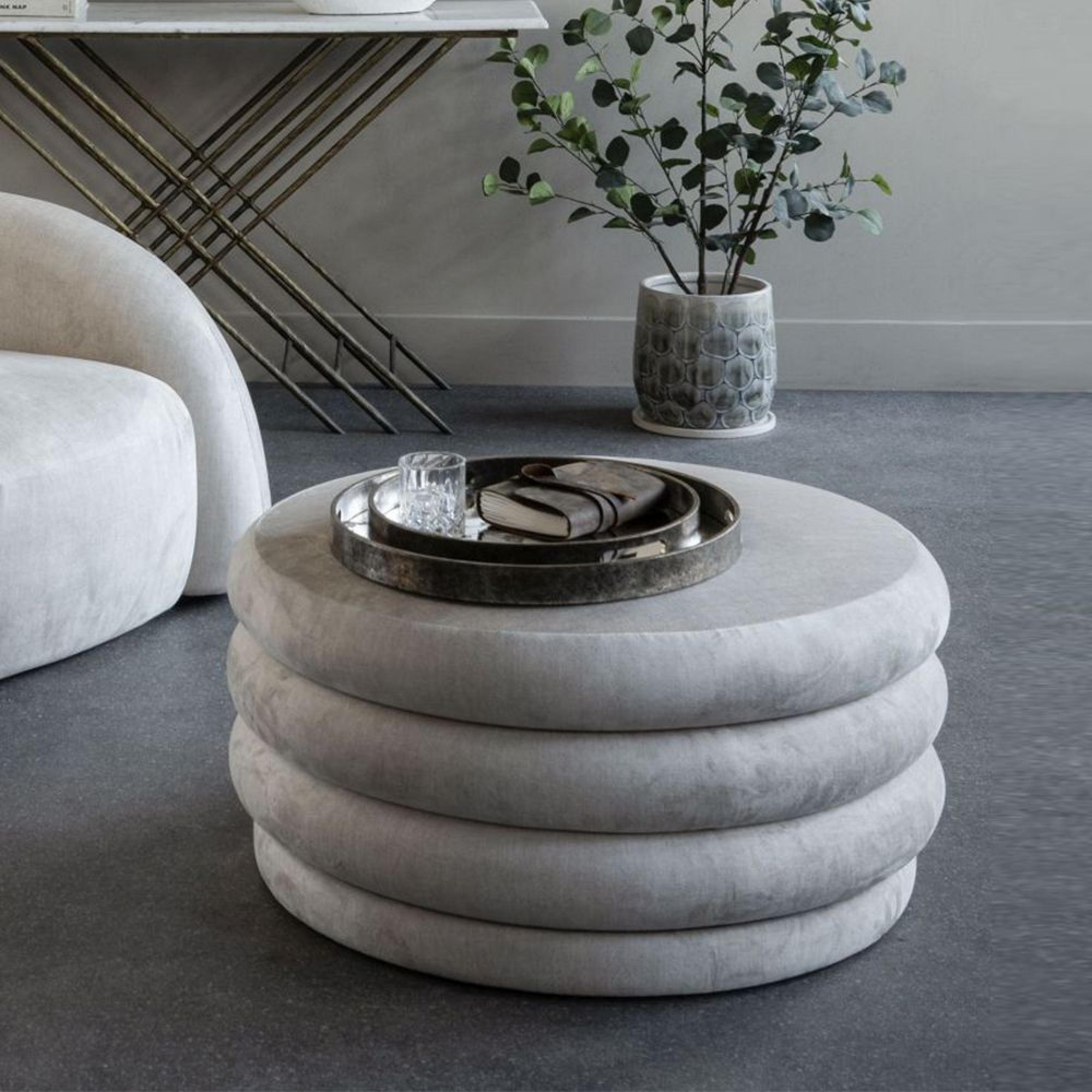 Libra Casa Cream Velvet Fabric Round Ottoman Storage Stool | CFS UK