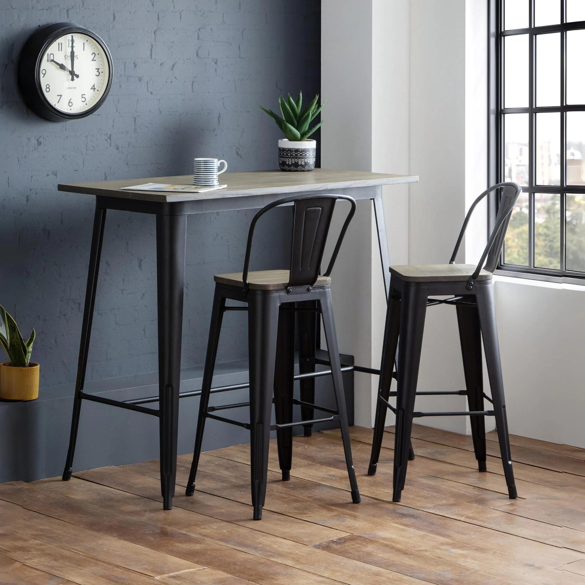 Rockport Rustic Elm Industrial Round Bar Set with 2 Stool | CFS UK