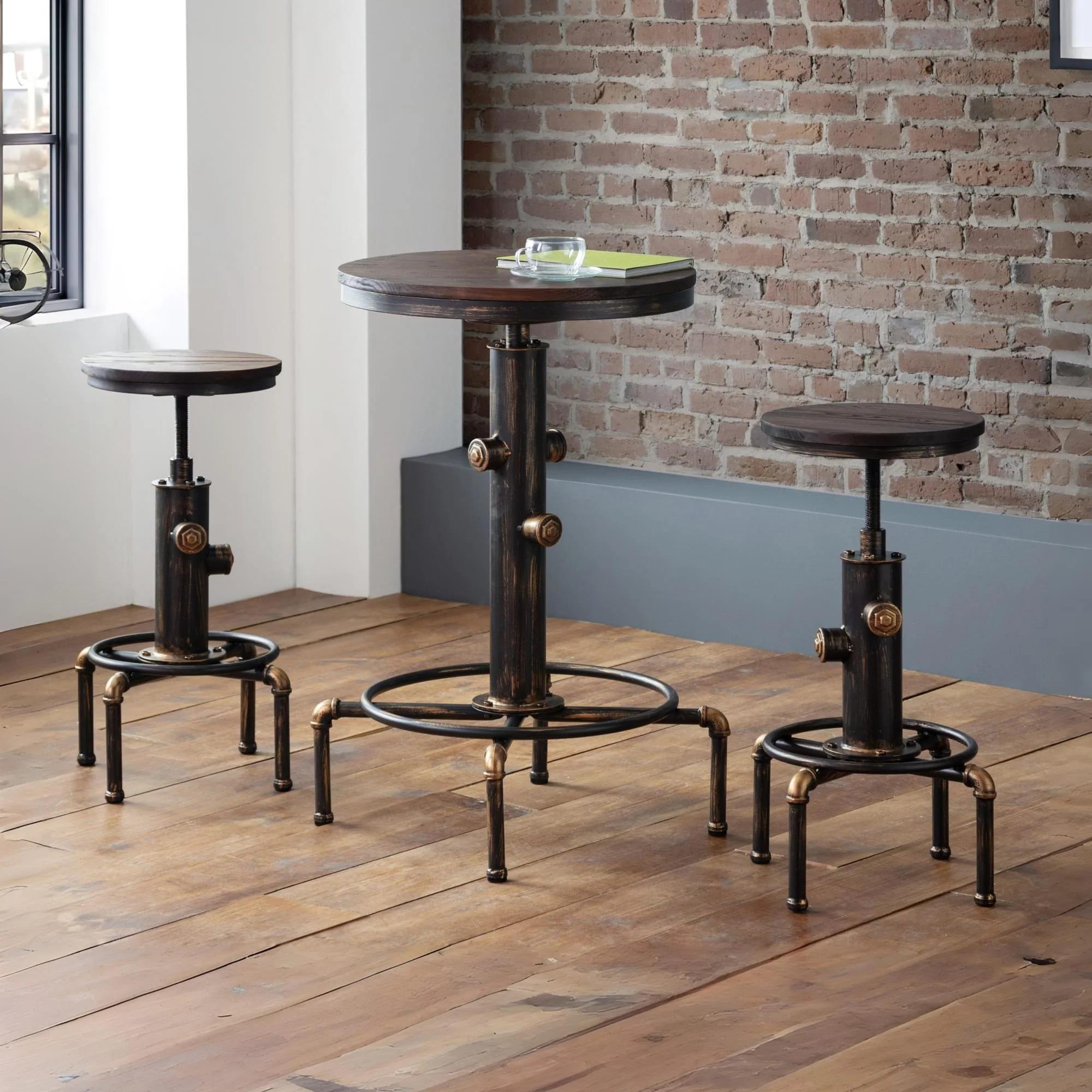 Rockport Rustic Elm Industrial Round Bar Set with 2 Stool | CFS UK