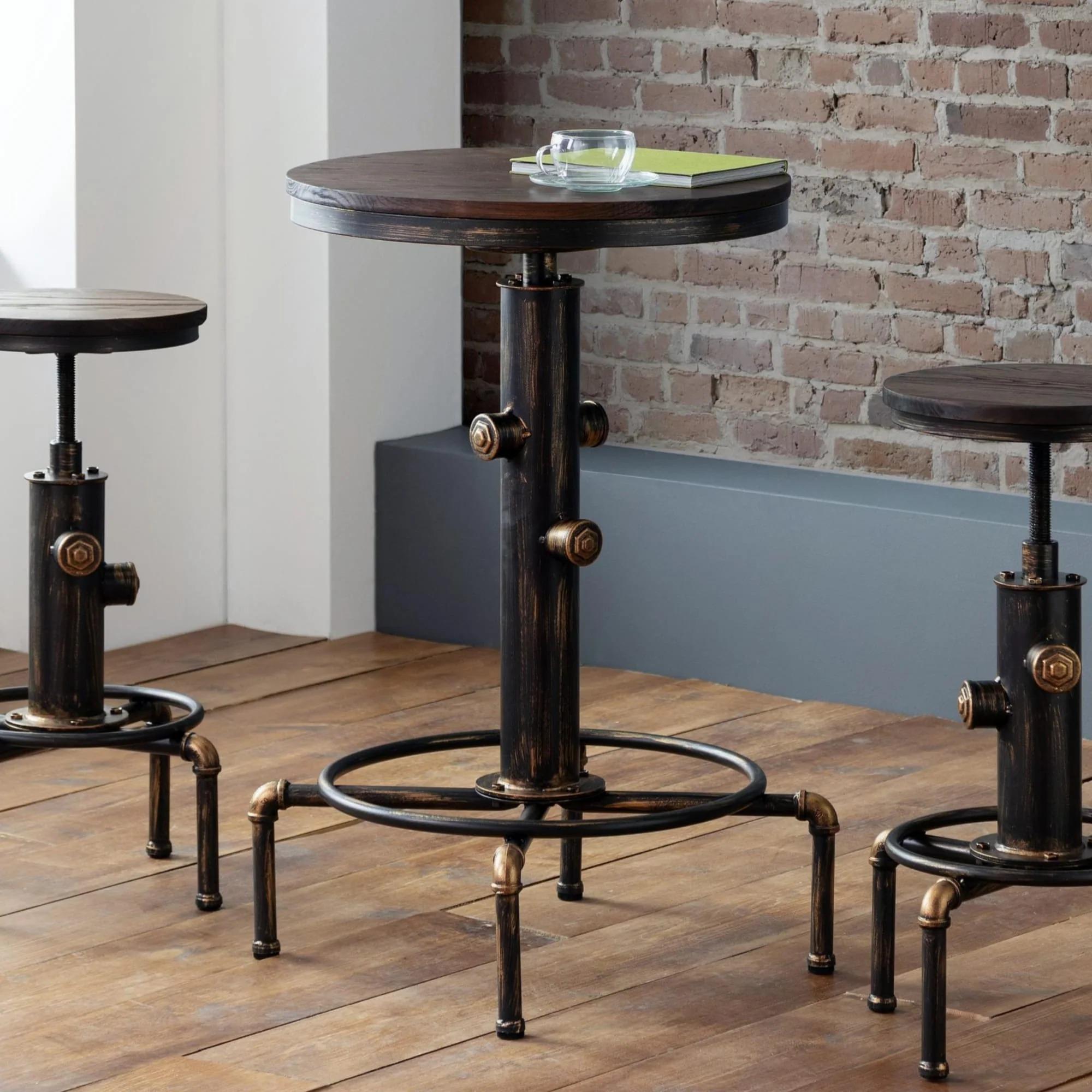 Rockport Rustic Elm Industrial Round Bar Set with 2 Stool | CFS UK