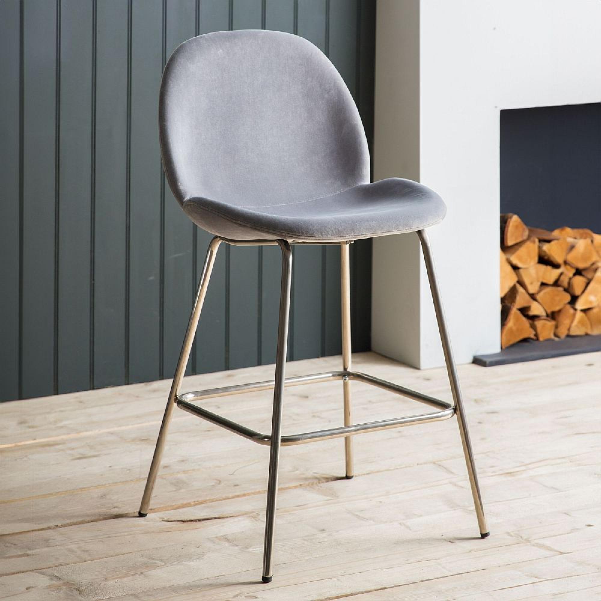 Clearance - Set of 2 Flanagan Light Grey Velvet Barstool - FSS15886 ...