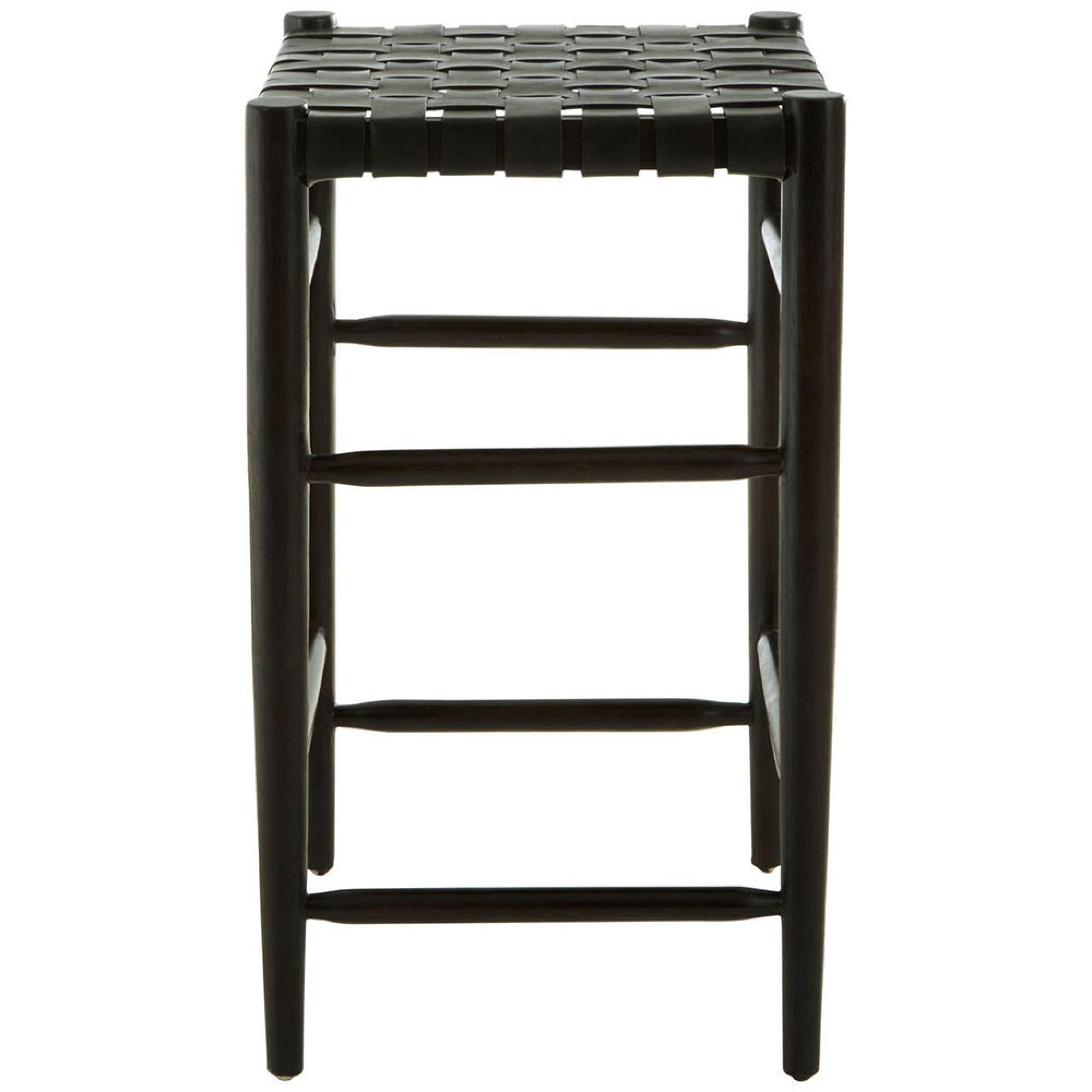 Kendari Black Leather and Teak Wood Barstool | Choice Furniture ...
