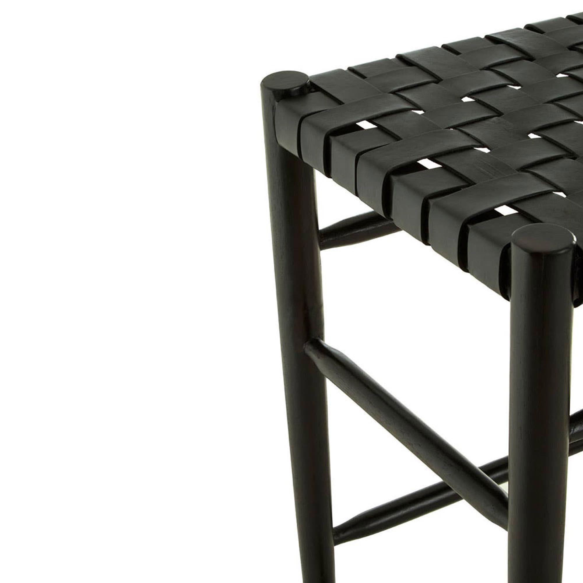 Kendari Black Leather and Teak Wood Barstool | Choice Furniture ...