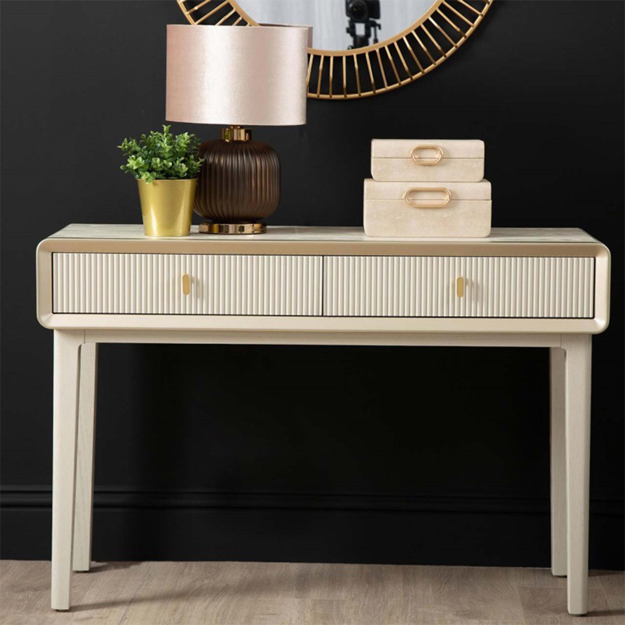 Amelie Smoke Grey Elm 2 Drawer Console Table | Choice Furniture ...